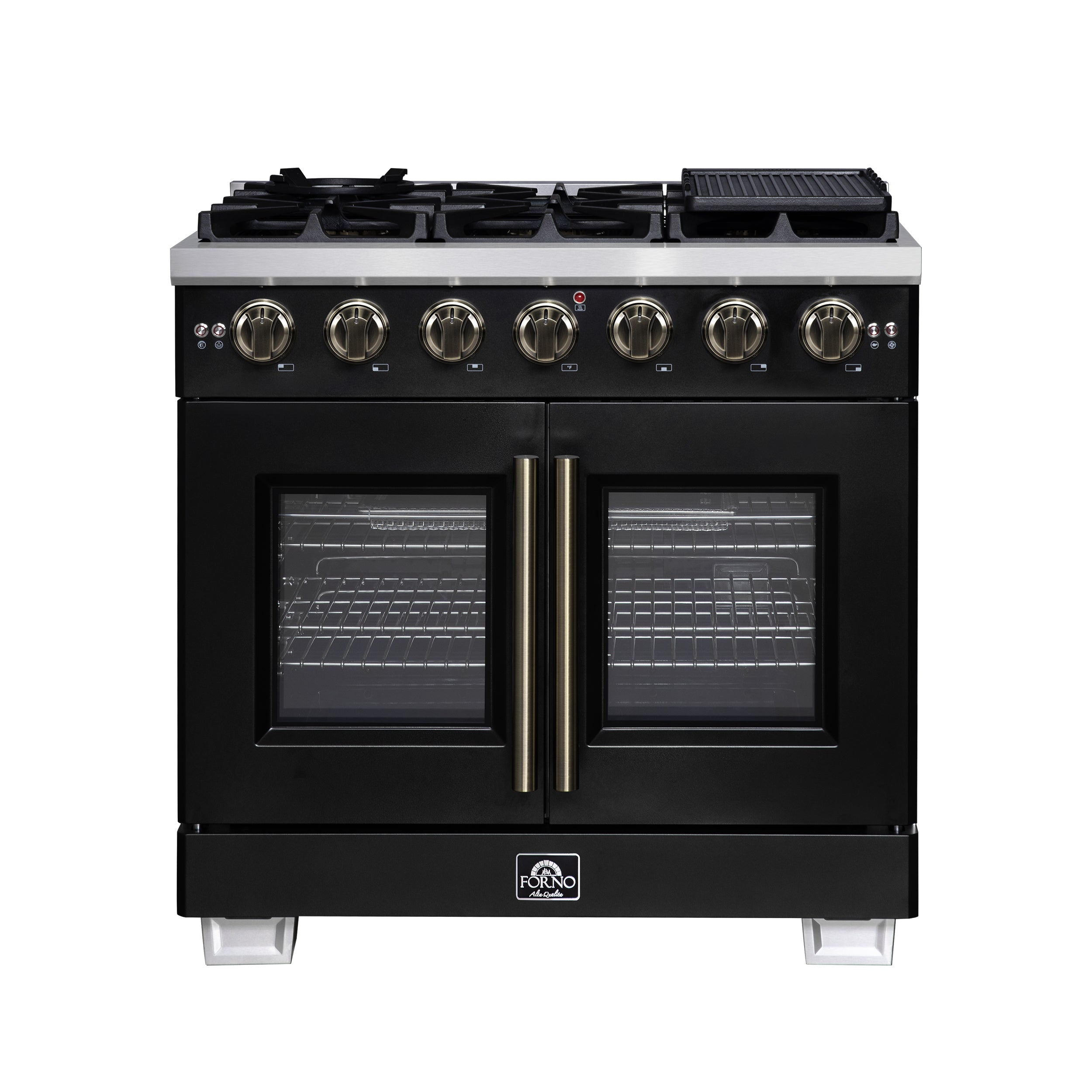Forno Capriasca 36-Inch Black Freestanding French Door Gas Range, 6 Bu ...